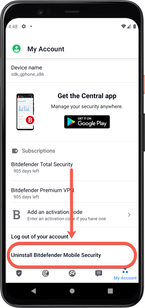 How to uninstall Bitdefender Mobile Security for Android