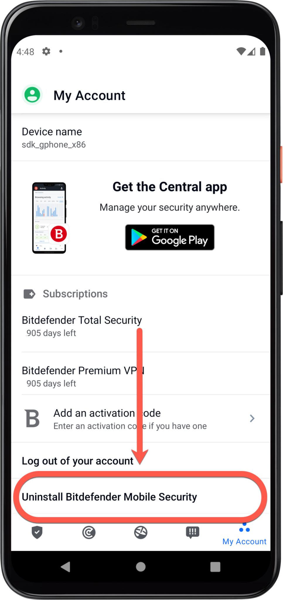 How to uninstall Bitdefender Mobile Security for Android