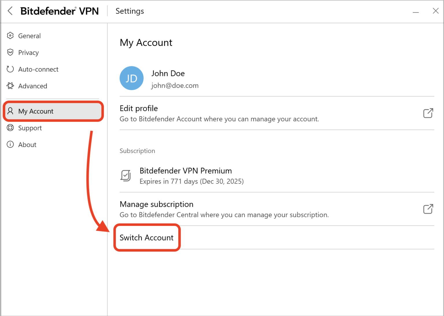 Switch Account: Connect your apps to another Bitdefender Central account