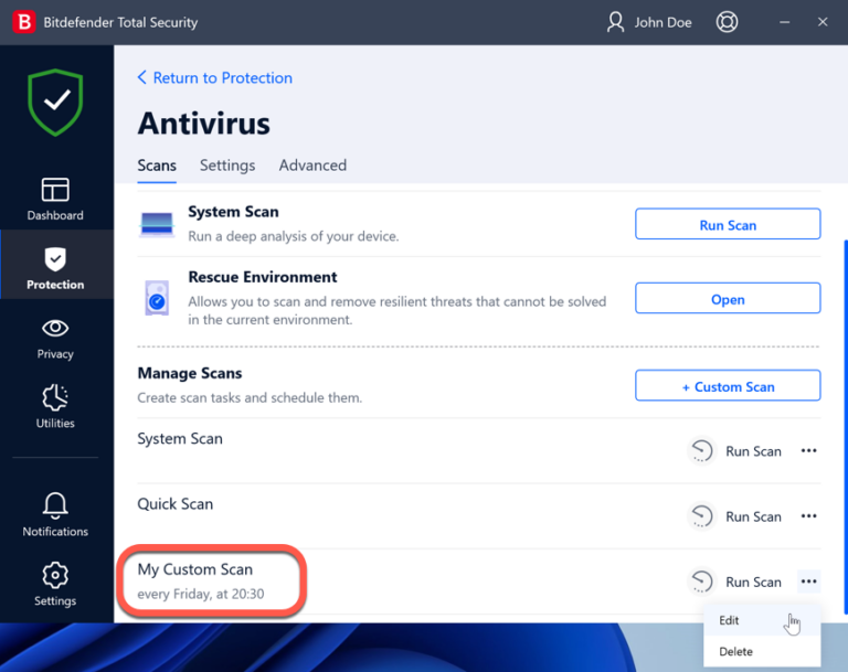 How to Schedule a Custom Scan in Bitdefender