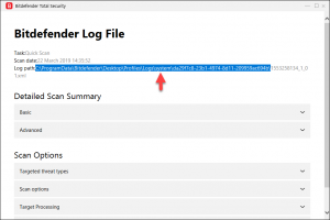 Scan a computer for viruses with Bitdefender | Export the scan log