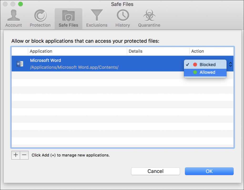 Safe Files in Bitdefender Antivirus for Mac