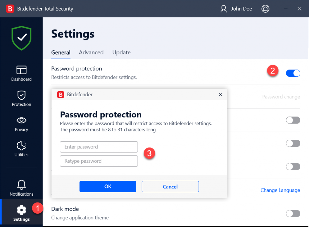 How to password-protect Bitdefender settings