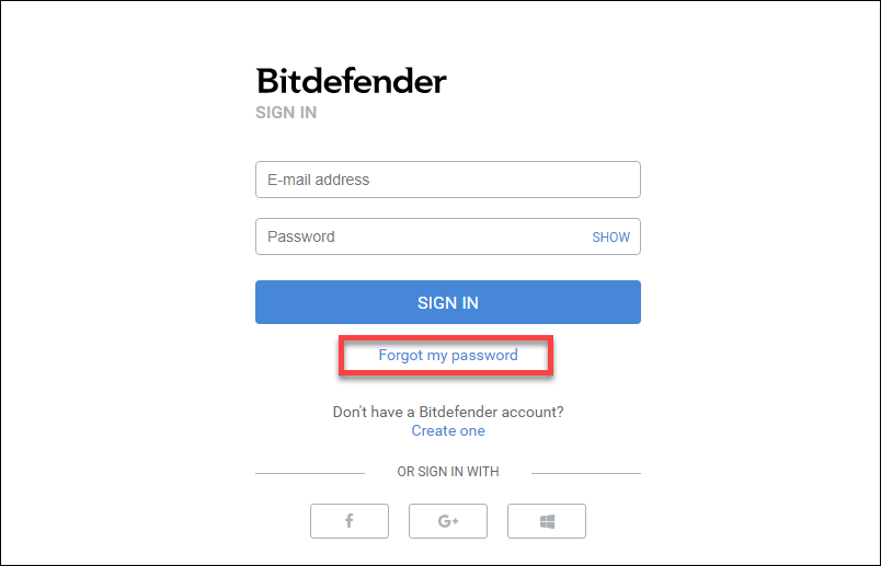How to reset the password for your Bitdefender Central account