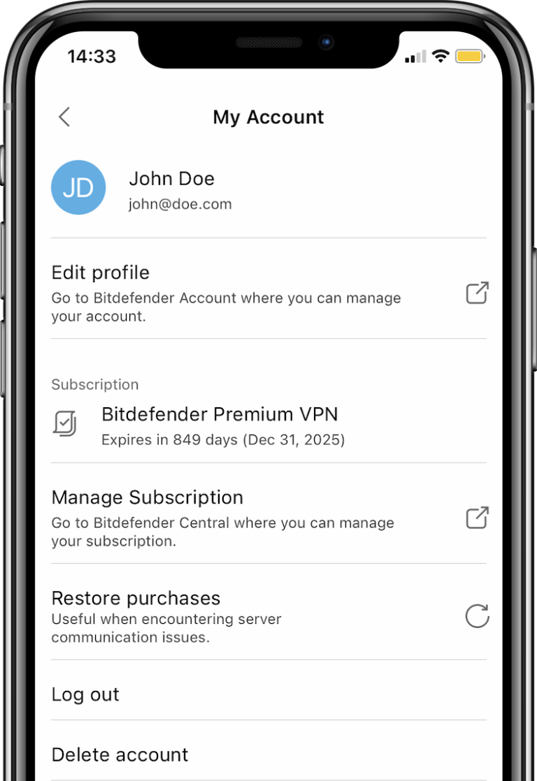 Bitdefender VPN for iOS: Connection, Settings, Subscriptions