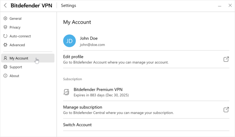 Bitdefender VPN for Windows: Connection, Settings, Subscriptions