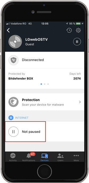How to pause Internet access for a device with Bitdefender BOX