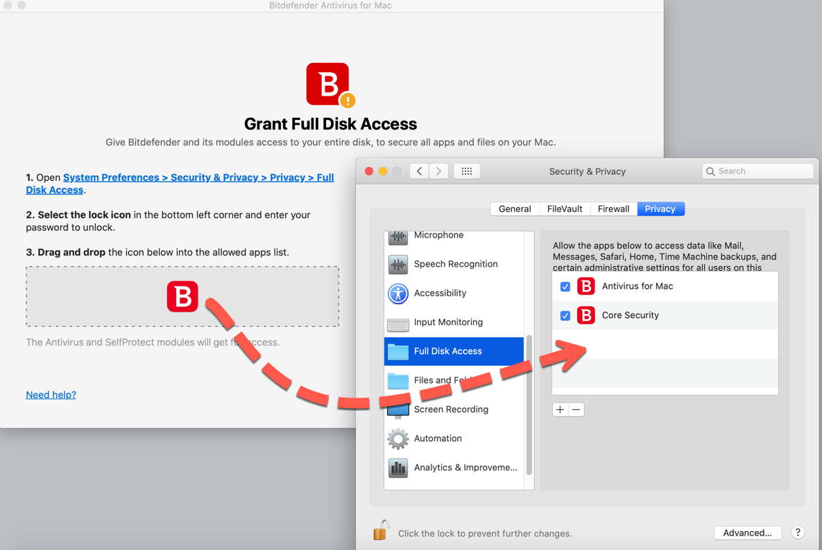 How to grant Full Disk Access to Bitdefender on macOS