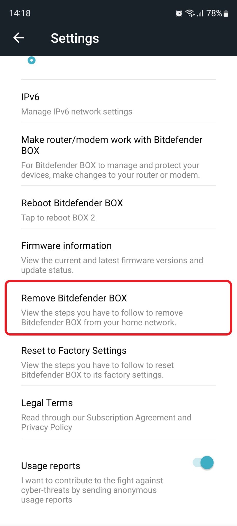 Remove Bitdefender BOX from your home network & Bitdefender Central