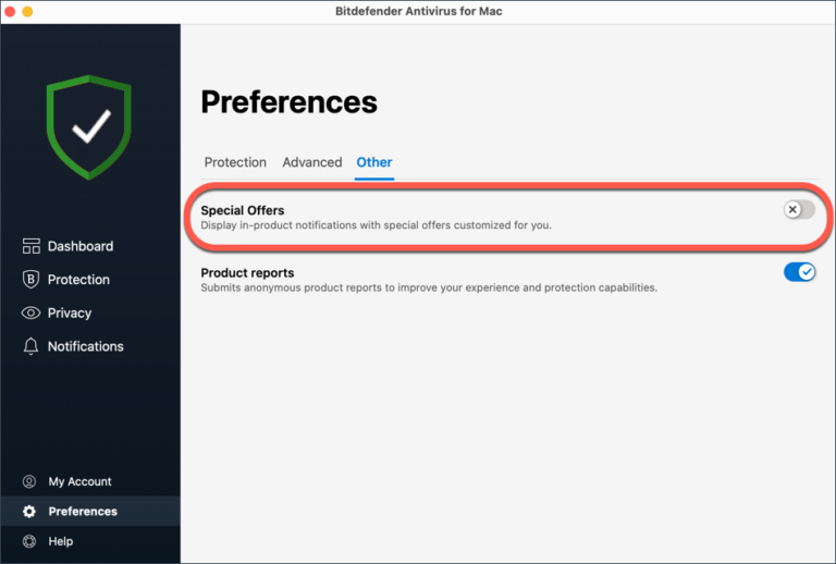 How do I disable promotional messages in Bitdefender?