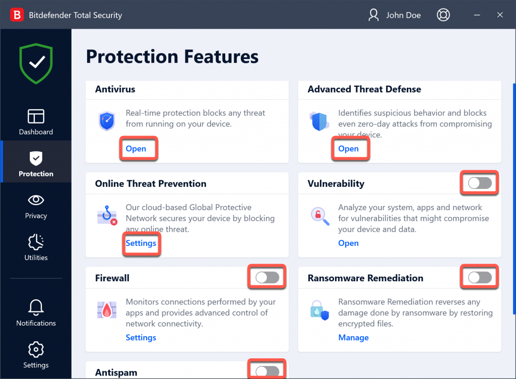 How do I temporarily disable Bitdefender in Windows?