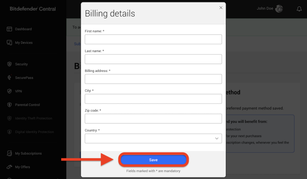 How do I update my Credit Card information? - Bitdefender