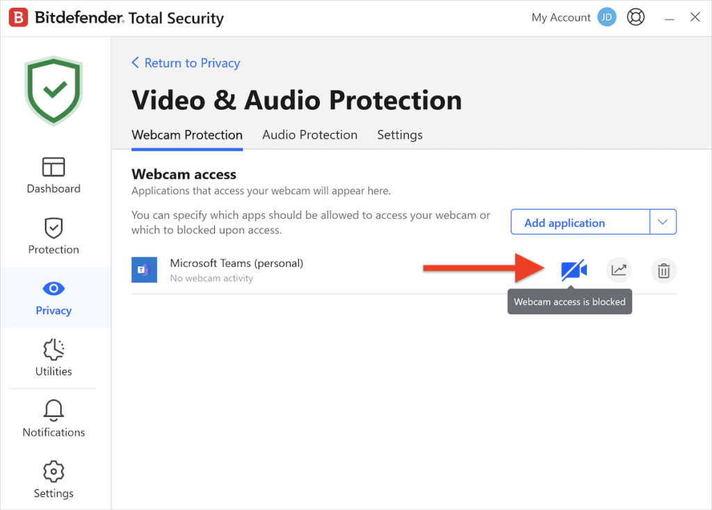 How do I stop Bitdefender from blocking my camera?