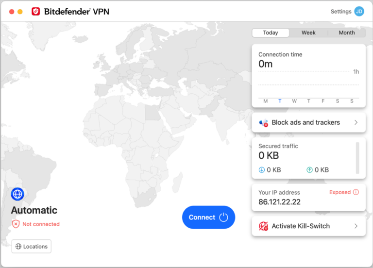 Bitdefender VPN for Mac: Interface, Connection, Settings