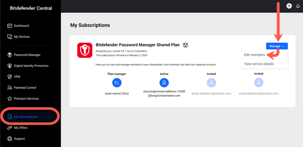 How does Bitdefender Password Manager Shared Plan work?