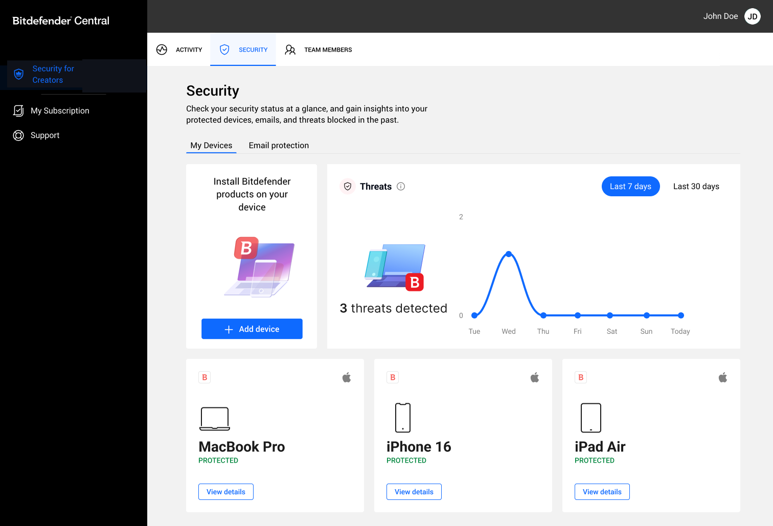 How to Use Bitdefender Security for Creators: Activity, Security, Team ...