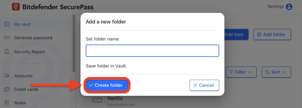 How to Organize Passwords into Folders in Bitdefender SecurePass