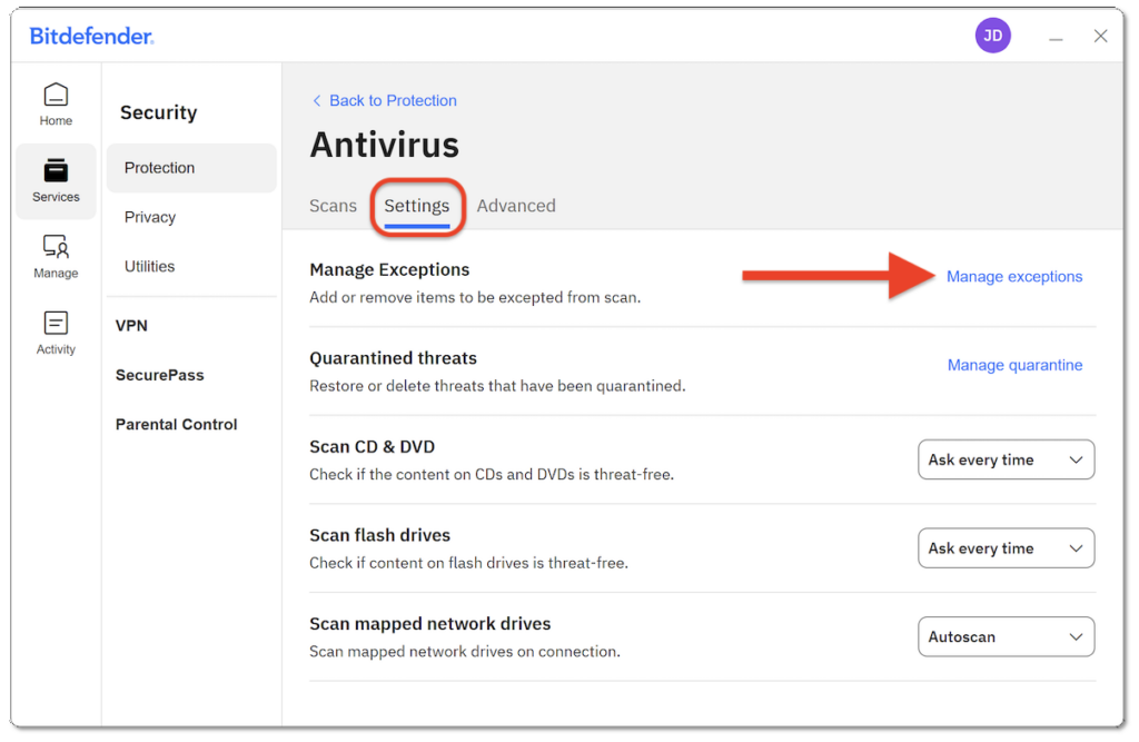 How to Add an Antivirus Exception in Bitdefender App for Windows